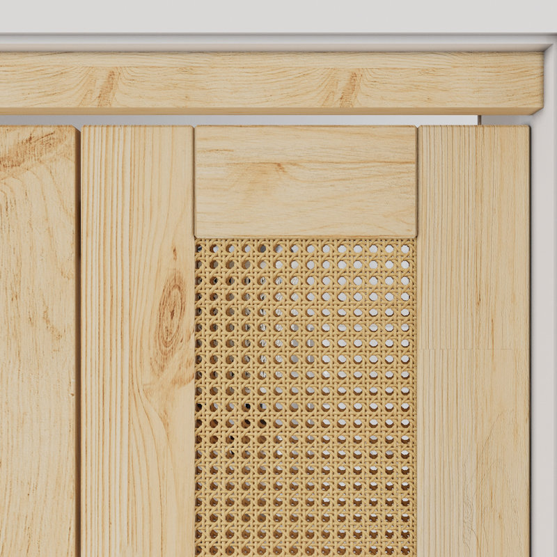 HOZONE Paneled Unfinished Wood And Imitation Rattan Hand-Woven Bi-Fold Door With Hardware Kit ...